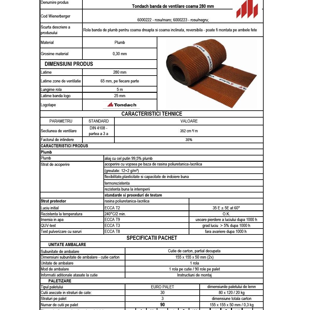 Banda ventilare coama 280-320 mm plumb